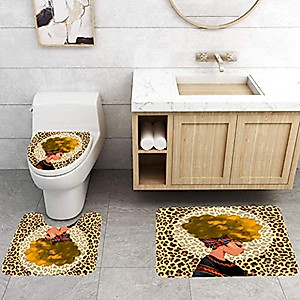 Traditional African American Woman Character Shower Curtain Sets, 4PCS Set for Bathroom Decor-1 HD Pattern Printing Shower Curtain & 3 Non-Slip Toilet Rugs and Lid Cover (Violet)