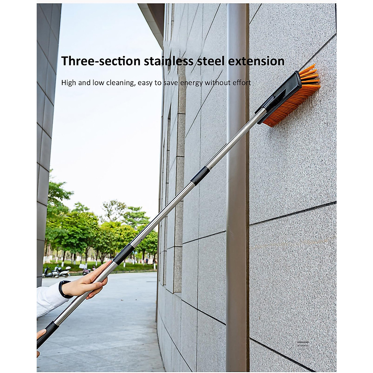 Xifando Heavy-Duty Push Broom Brush - 24" Wide, 65" Long Handle, Stiff Bristles - Perfect for Bathroom, Kitchen, Patio, Garage, Deck, Concrete, Wood, Stone, and Tile Floors (24" Black+Orange)