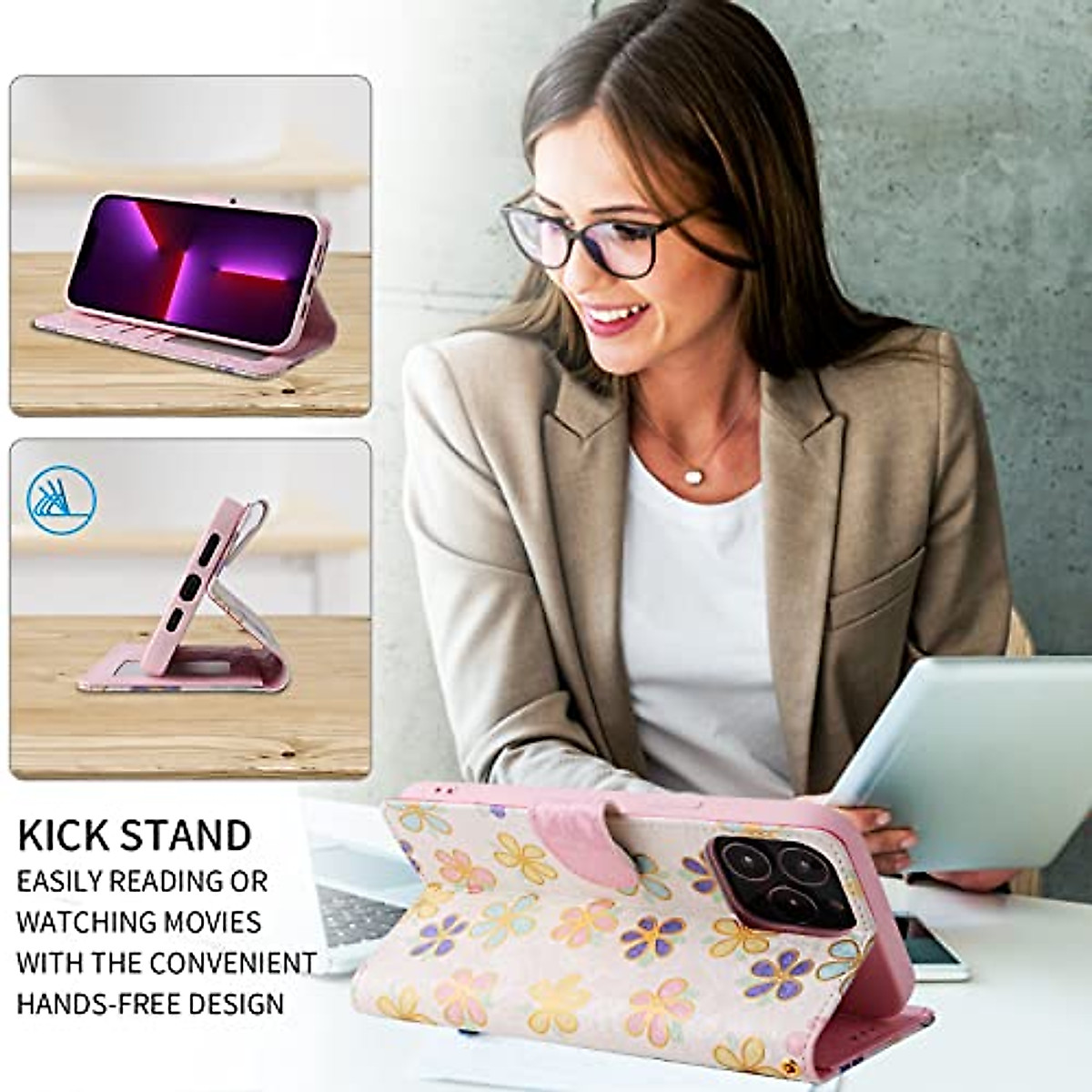 JGG iPhone 13 Pro Max Case Wallet 3D Flowers Blossoming Bronzing Shell Texture with RFID Blocking Magnetic Clasp Card Slot Holder Protective Shockproof Cover for iPhone 13 Pro Max Wallet Case