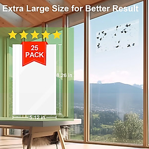 Large Window Fly Traps Indoor - Non-Toxic, Easy to Use and Effective, Fly Paper Bug Sticky Strips, House Fly Killer Window Gnat Traps, 25 Pack