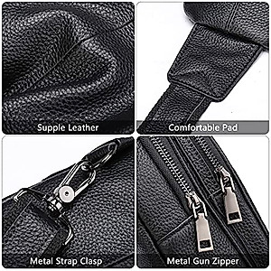 NIUCUNZH Crocodile Leather Sling Bag with Leather Strap, 3 Zipper Crossbody Shoulder Bags for Travel Hike Everyday Carry Black