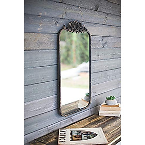First of a Kind Large Decorative Distressed Rustic Wall Mirror with Flower Detail