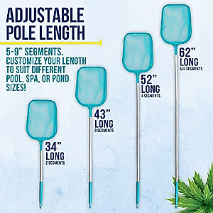U.S. Pool Supply Swimming Pool 4 Foot Leaf Skimmer Net with 4 Connecting Aluminum Pole Sections - Fine Mesh Netting for Fast Cleaning of Debris - Clean Spas & Ponds