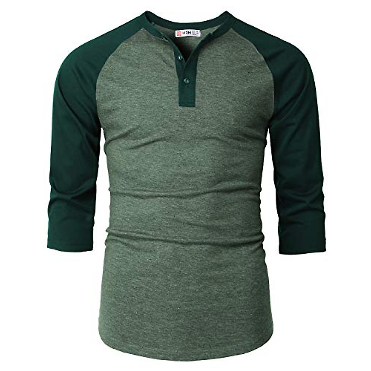 H2H Mens Casual Slim Fit Raglan Baseball Three-Quarter Sleeve Henley T-Shirts HEATHERGREEN US M/Asia L (CMTTS0229)