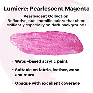 Jacquard Lumiere 8oz Fabric Paint Pearlescent Magenta - Metallic Paint for Fabric, Leather, Canvas, Paper and Wood - Light-bodied Metallic Acrylic Paint - Lightfast & Vibrant Metallic Acrylic Paints