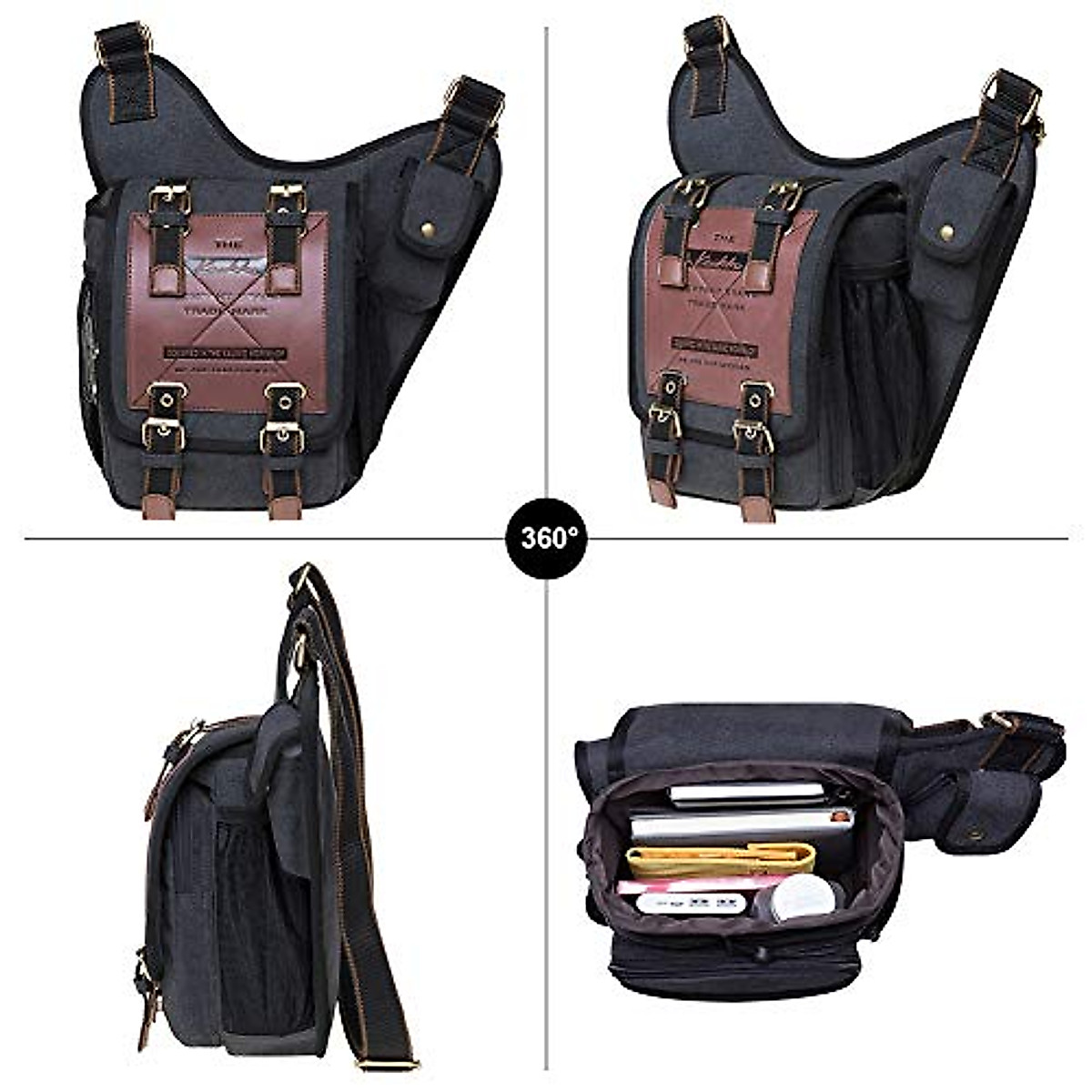 Mens Vintage Canvas Shoulder Military Messenger Bag Military Chest Bag Great Birthday Gift for Families and Friends (Canvas Black)