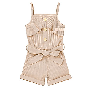 CETEPY 2T Girl Clothes Toddler Girl Summer Outfits Sleeveless Button Tie Front Girls Jumpsuit One Piece Halter Romper Apricot 2-3T/100cm