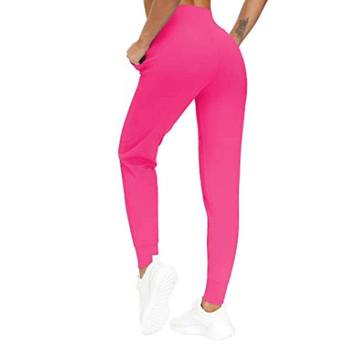 THE GYM PEOPLE Women's Joggers Pants Lightweight Athletic Leggings Tapered Lounge Pants for Workout, Yoga, Running (Large, Bright Pink)
