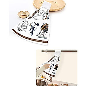 CyCoShower Hanging Hand Towels Kitchen Towel Watercolor Brown and White Horse Equestrian Competition Bathroom Hand Towels with Loop Tie Towels Soft,Absorbent Tea Bar Towels,2pcs