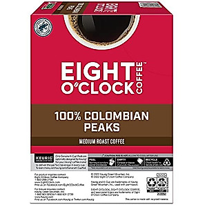 Eight O'Clock Coffee Colombian Peaks, Single-Serve Keurig K-Cup Pods, Medium Roast Coffee, 24 Count