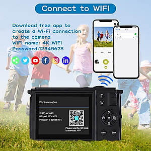 Digital Camera with WiFi 4K 64MP Vlogging Camera for Photography with Dual Screens Point and Shoot Camera with 32GB SD Card, 16X Zoom Compact Camera for Beginners-Blue3