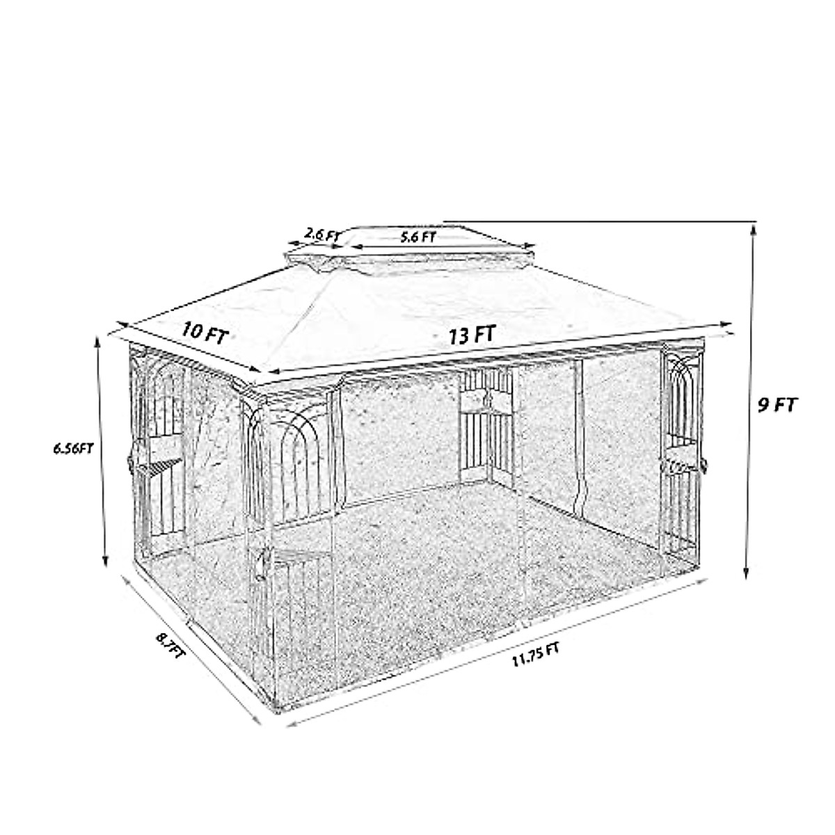 13' x 10' Gazebo for Patio with Mosquito Netting, Outdoor Canopy with Ventilated Double Roof and Corner Shelves, Pergolas for Shade and Rain with Metal Frame, Perfect for Backyard and Deck, Brown Top
