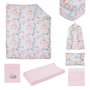NoJo Watercolor Blossoms Pink, Teal, Gold and White Floral 8 Piece Crib Bedding Set