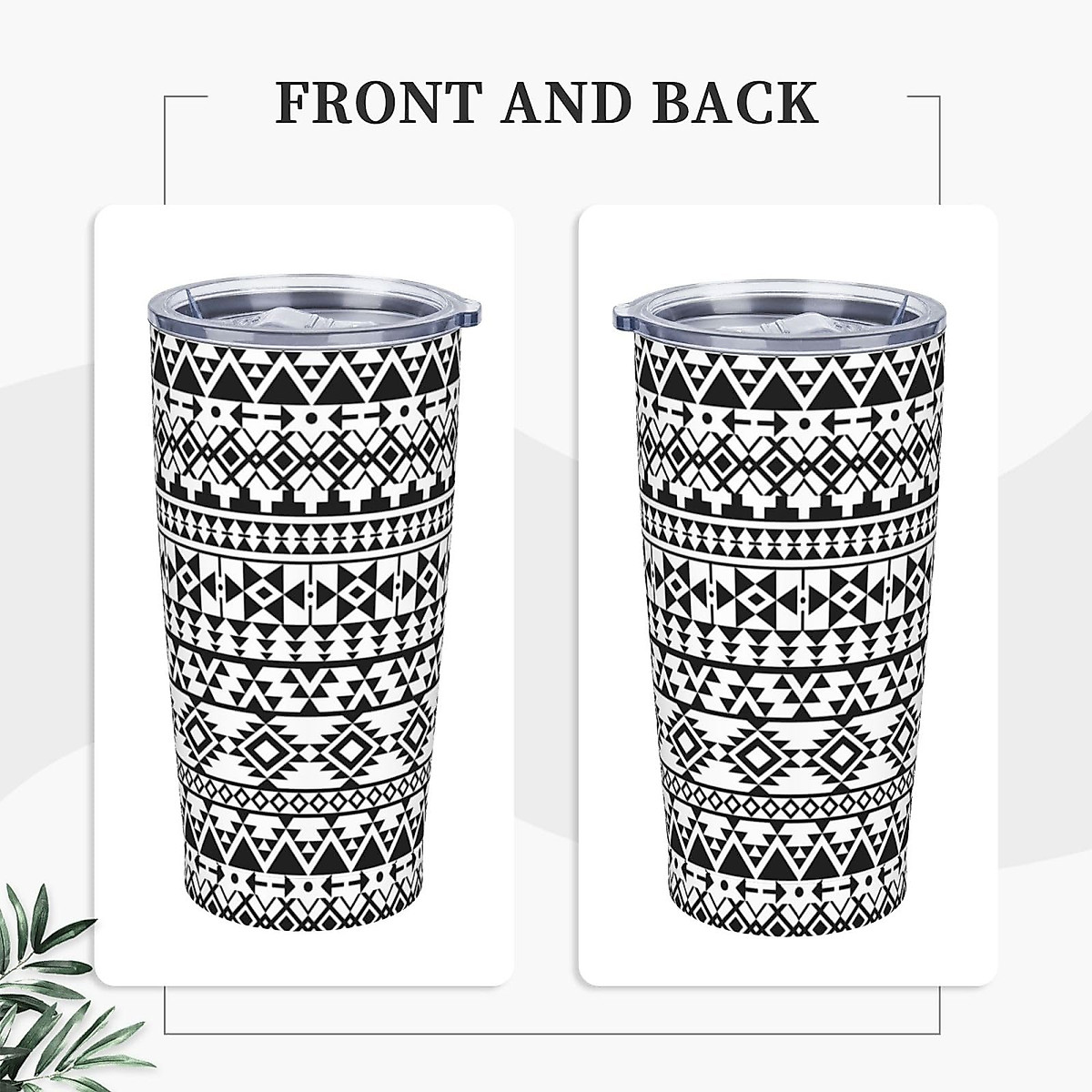 JASROTAO Black Navajo Print Tumbler,Geometric print 20oz Stainless Steel Insulated Travel Tumbler,Travel Coffee Mug with Lid and Straw Water Bottle Drink Tumbler Cups Gifts for Women Men Lovers