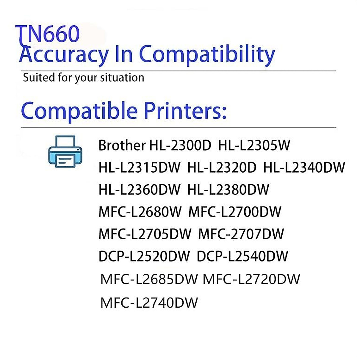 Ebooine Compatible Toner Cartridge Replacement for Brother TN660 TN630 High Yield to use with HL-L2300D HL-L2380DW HL-L2320D DCP-L2540DW HL-L2340DW HL-L2360DW MFC-L2700DW Printer (Black, 2 Pack)