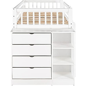 Harper & Bright Designs Twin Over Twin Bunk Bed with Storage Shelves, Kids Low Bunk Bed Frame with Bookcase, Floor Bunk Bed for Toddlers, Kids, Teens (New, White)