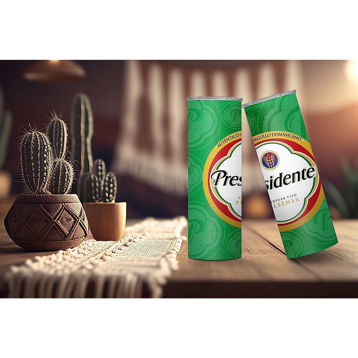 Dominican Beer Tumbler, 20 oz Stainless Steel with Lid and Straw, Vacuum Insulated. Dominican Drink Theme Gift Tumbler.