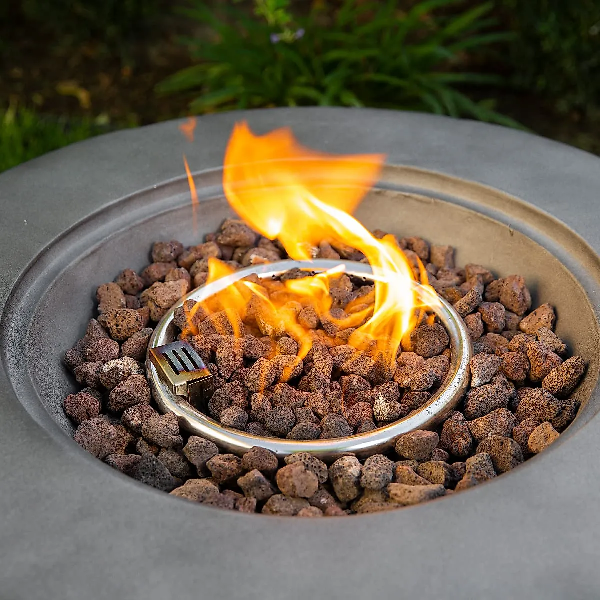 Barton 40,000 BTU Concrete Outdoor Gas Fire Pit Propane Firepit Lava Rocks and PVC Cover, 27.5 Inch Round Fitpit