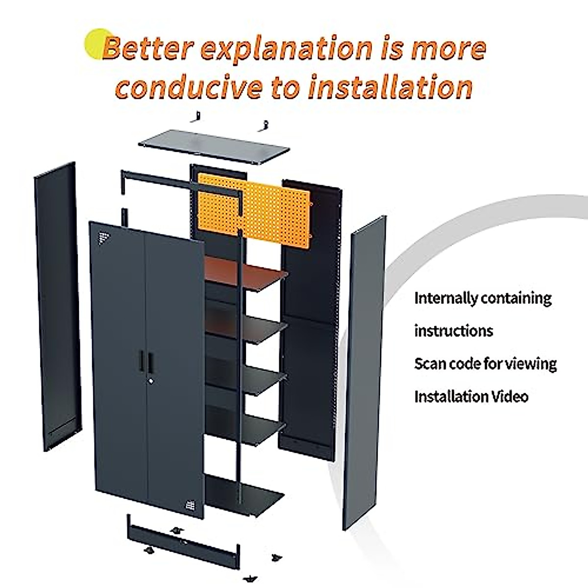 VCGGAIP Metal Storage Cabinet - Garage Storage Cabinet with 2 Doors and 4 Adjustable Shelves,Steel Lockable Garage Cabinets for Office,Home,Garage (Dark Gray and Orange, 71 Inch)