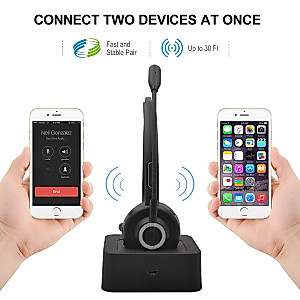 MERAIJIN Trucker Bluetooth Headset Wireless Headset with Microphone Over The Head Headphones with Noise Cancelling Sound On Ear Car Earphones Office Earpiece for Cellphone Call Center Bluetooth V5.0