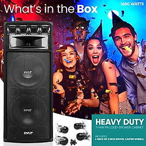 Pyle Portable Cabinet PA Speaker System - 1600 Watt Outdoor Stereo Sound Speakers w/ Dual 12" Woofers, 3.4" Piezo Tweeters, 5"x12" Super Horn Midrange, Crossover Network