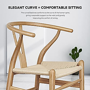 Polynices Wishbone Chair, Weave Modern Solid Wood Mid-Century Y Shaped Backrest Dining Chair (Natural Set of 2)
