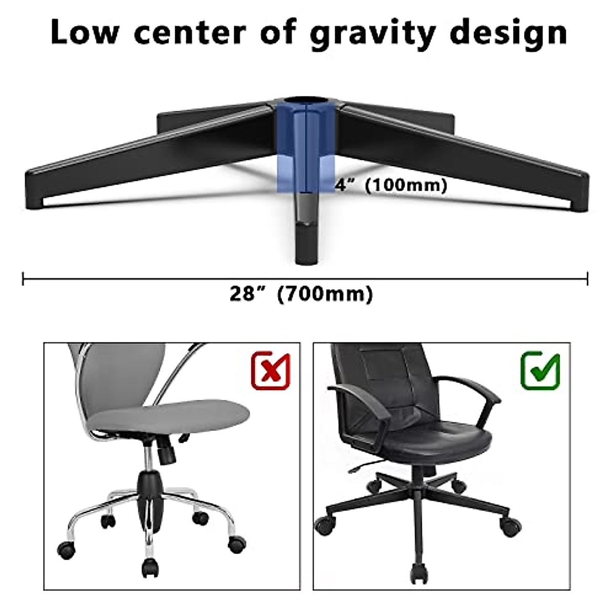 Office Chair Replacement Parts-28'' Heavy Duty Office Chair Base Replacement(2200Lbs) - Desk Chair Base Replacement Reinforced Metal Leg,Universal Caster and Gas Cylinder Size