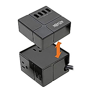 Tripp Lite 3 Outlet Surge Protector with USB, Detachable Wall Outlet Surge Protector, 6 USB Ports, 6 ft. Cord, 540 Joules, Black, TLP366CUBEUSBB