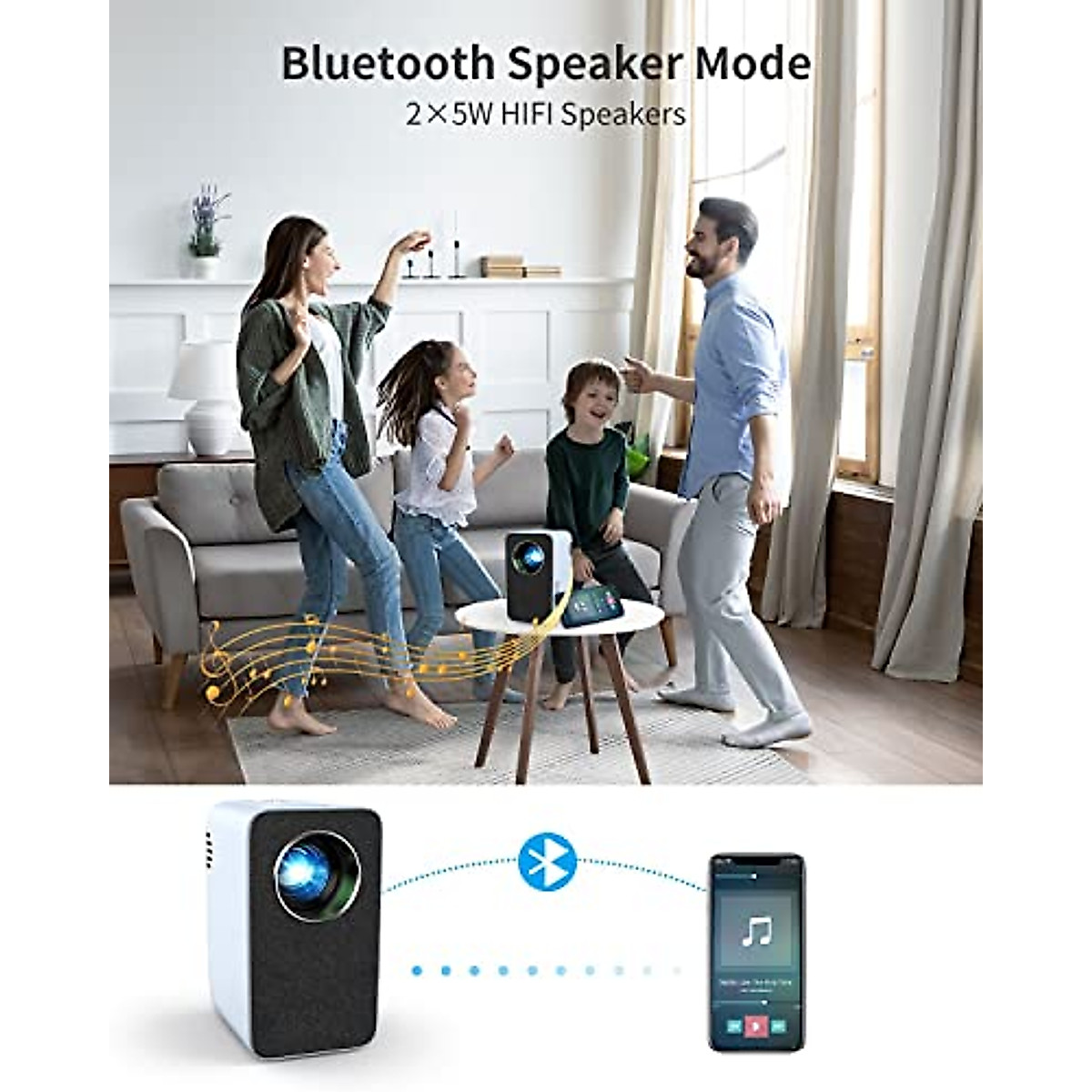 WiFi Projector Home Cinema Wireless 1080P Movie Projectors for iOS & Android, 7000 Lumens Full HD Indoor Outdoor Gaming Projector, Compatible with Airplay, Smartphone, TV Stick, HDMI, USB, PS5