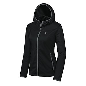 Little Donkey Andy Women's Lightweight Hooded Softshell Jacket for Running Travel Hiking, Windproof, Water Repellent Black Size L