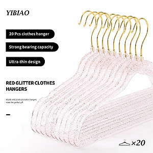 Gold Glitter Hangers,Pink Sparkle Hangers 20 Pcs,Ultra-Thin Acrylic Glitter Hangers for Dress Suits, Glitter Hangers for Girls Non-Slip Space Saving (Pink)