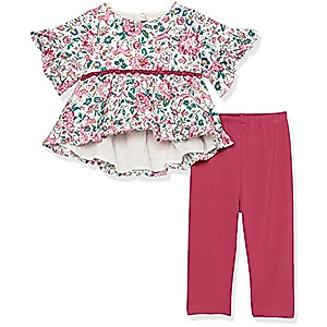 PIPPA & JULIE Baby Girl's Shirt & Legging Set, 2-Piece Outfit, Includes Pair of Leggings & Matching Top, Berry/Multi, 12 Months
