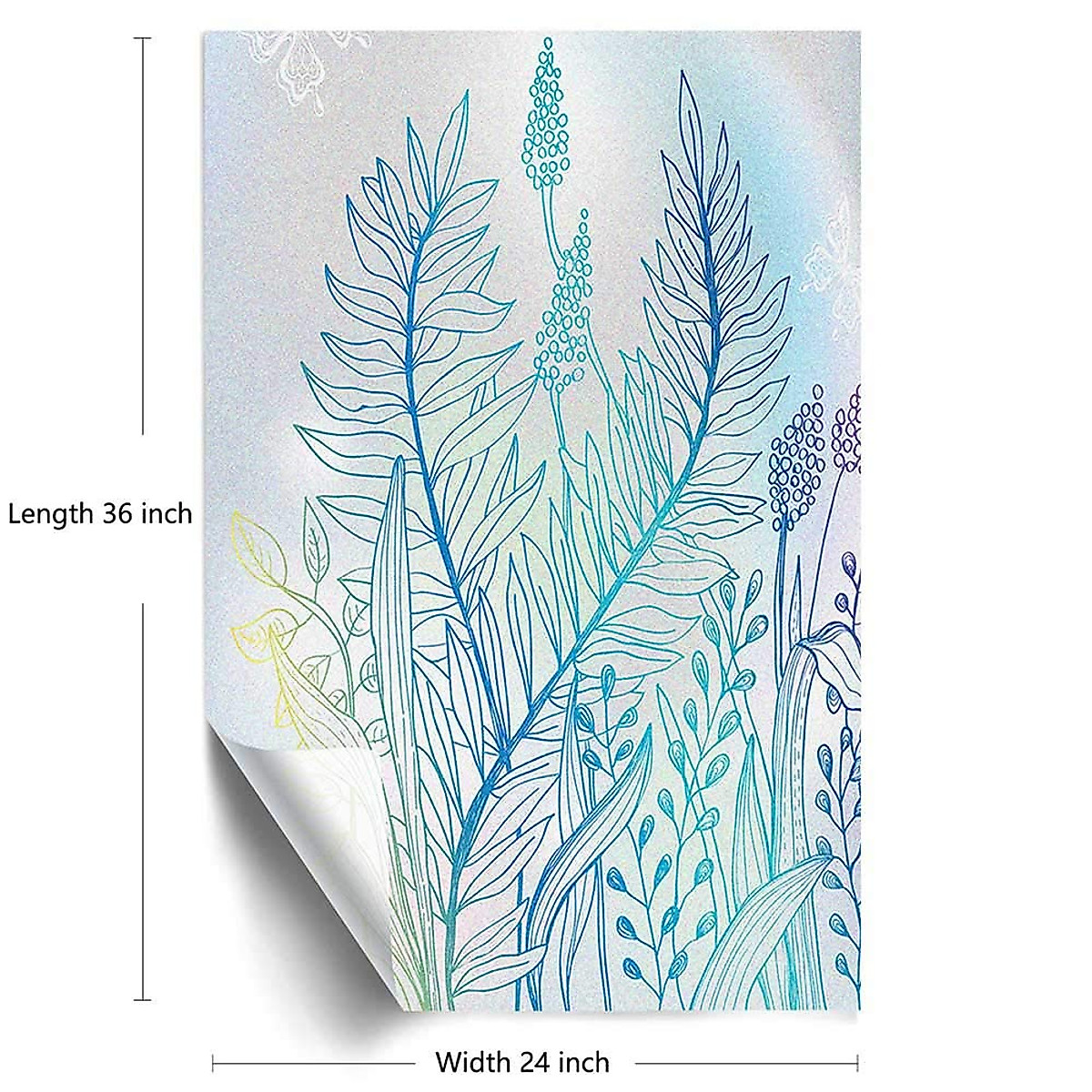 Floral Frosted Window Film Privacy Film, Valentine Window Decal for Bathroom Office Living Room,Blue Yellow Purple Green 24 x 36 inch, Yellow,Blue,Green,Purple