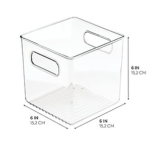 iDesign Recycled Plastic Pantry and Kitchen Storage, Freezer and Fridge Organizer Bin with Easy Grip Handles – 6” x 6” x 6”, Clear
