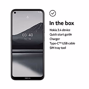 Nokia 3.4 | Android 10 | Unlocked Smartphone | 2-Day Battery | US Version | 3/64GB | 6.39-Inch Screen | Triple Camera | Charcoal
