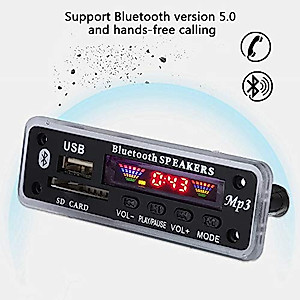 fosa DC 5V/12V Bluetooth 5.0 Audio Decoder Board Audio Module USB AUX SD FM Radio Lossless MP3/WMA/WAV/FLAC/APE Decoder Board Module, Colors Screen Display(Black)