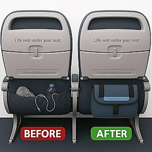 SO~MINE Airplane Pocket Organizer | Tray Table Cover | In Flight Seat Back Organizer Bag | Commuter Essential Travel Bag | Media Pouch For Flying | Travel Gift | Attaches To Luggage | Charcoal/Cobalt