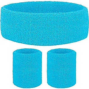 80s Sweatbands Neon Sweatbands Set Includes Pink, Blue, Yellow and Green Headband and Wristbands, Sweat Bands Headbands for Women with Matching Wristbands, Sweatbands for Women for Halloween Costumes