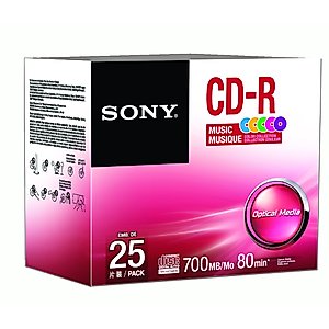 Sony 25CRM80XS CD-R Audio Color in Color Slim Jewel Cases 25-Pack