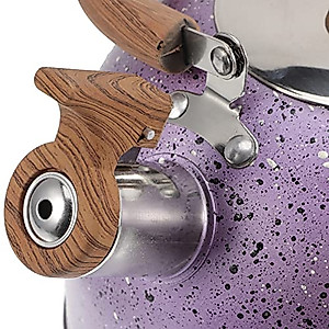 Luxshiny Stovetop Tea Kettle Whistling Teapot Stainless Steel Water Kettle with Wood Handle Locking Spout Cover Camping Serving Kettle for Gas Induction Electric Stovetops 2L- Purple