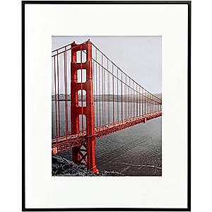 Frametory, 11x14 Aluminum Picture Frame - 11x14 Black Frame with Ivory Color Mat for 8x10 Photo - 14 by 11 Metal Photo Frame & Real Glass - Sawtooth Hanger included for Wall Display - 1 Pack
