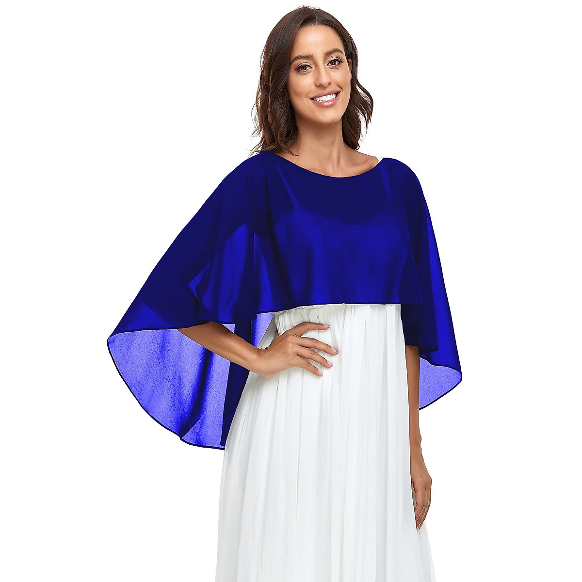 Pukguro Sheer Shawls and Wraps for Evening Dresses Chiffon Capes for Women Soft Wedding Cover Up Royal Blue