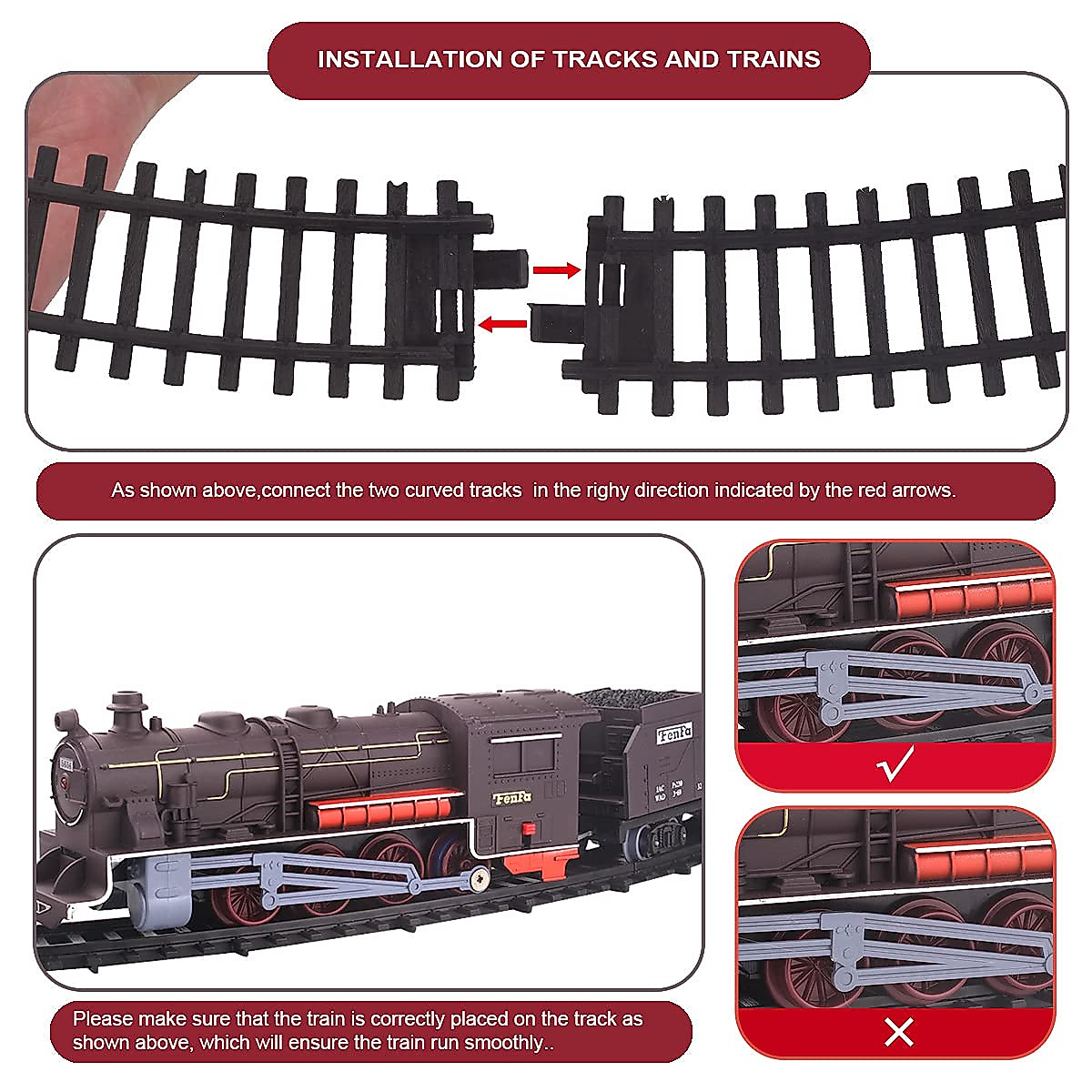 LEYI Classic Train Set Toys 1:87 Round Tracks Railway for Under Christmas Tree Battery Operated Train with Sound and Light Christmas Birthday Gifts for Boys and Girls 3 Cars 2 Trees 12 Tracks