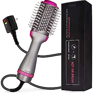 Hair Dryer Brush, Hot Air Brush, Negative Ion Hair Dryer Volumizer Brush for Women, Ceramic Anti-sacald Blow Dryer Brush for Fast Drying Styling Curling Hair with 3 Temp Levels (Grey)