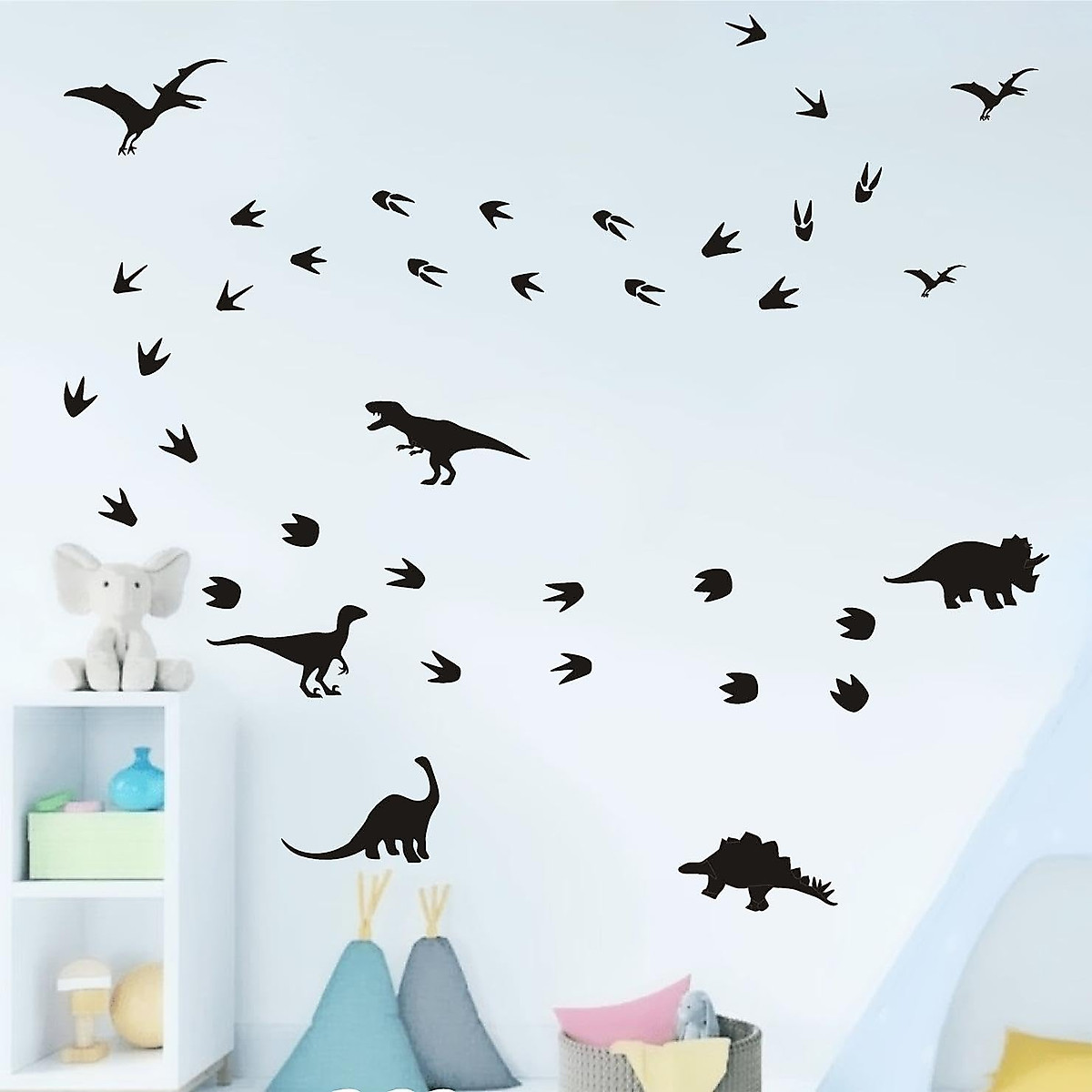 IKEYU Black Dinosaur Wall Stickers Dinosaur Footprints Wall Decor Dino Feet Wall Decals Animals Vinyl Dinosaur Wall Decals for Boys Bedroom Kids Room Nursery