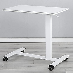 TigerDad Pneumatic Adjustable Overbed Table with Gas Spring Riser | Medical Adjustable Bed Side Table with Wheels | Portable Standing Desk for Laptop Computer with Large Work Space 30.7"x 17"