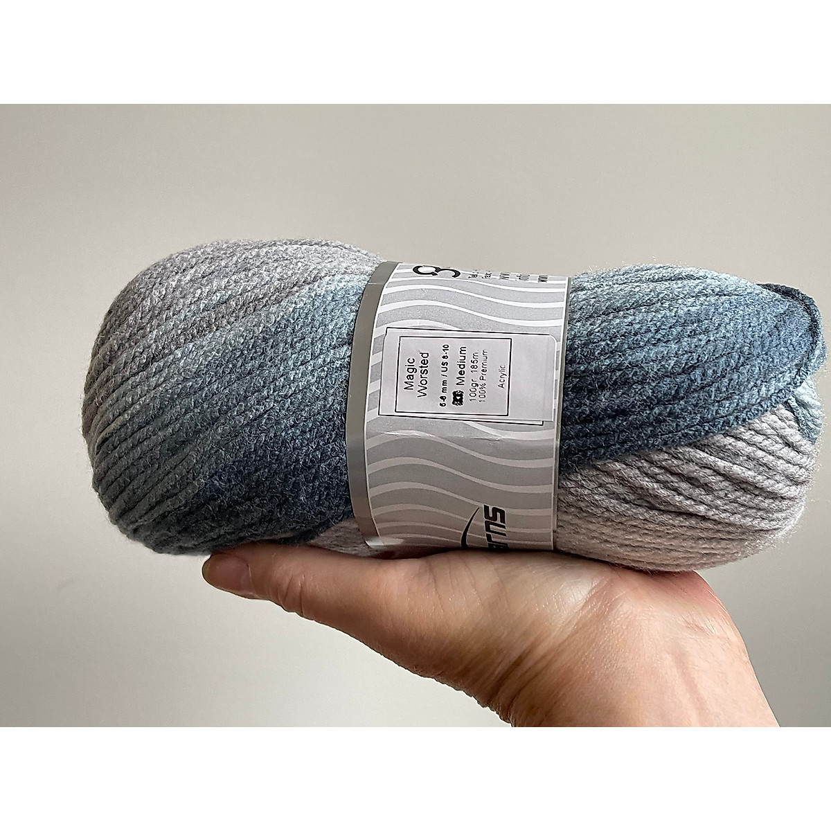 Magic Worsted Yarn - Grey, Slate, Blue Self-Striping Acrylic, Worsted Weight 202 Yards (185 Meters) 3.53 Ounces (100 Grams)