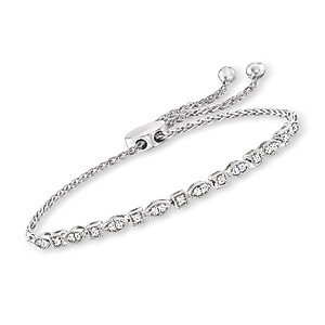 Ross-Simons 0.25 ct. t.w. Diamond Square and Marquise-Shaped Bolo Bracelet in Sterling Silver