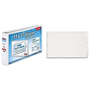 Cardinal® Slant-D® Ring 11" x 17" Tabloid ClearVue™ Binders, 2" Rings, 63% Recycled, White & Tops 11x17 Write'n Erase Tab Divider, 5-Tab, White, (84270CB)
