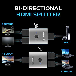 SABRENT 2 Input 1 Output 4K, 2K, and 3D Support Dual HDMI 2 Port Aluminum Sharing Switch, Supports HD for Xbox PS5/4/3/ Roku or HDTV Fire Stick (DA-HSW2)